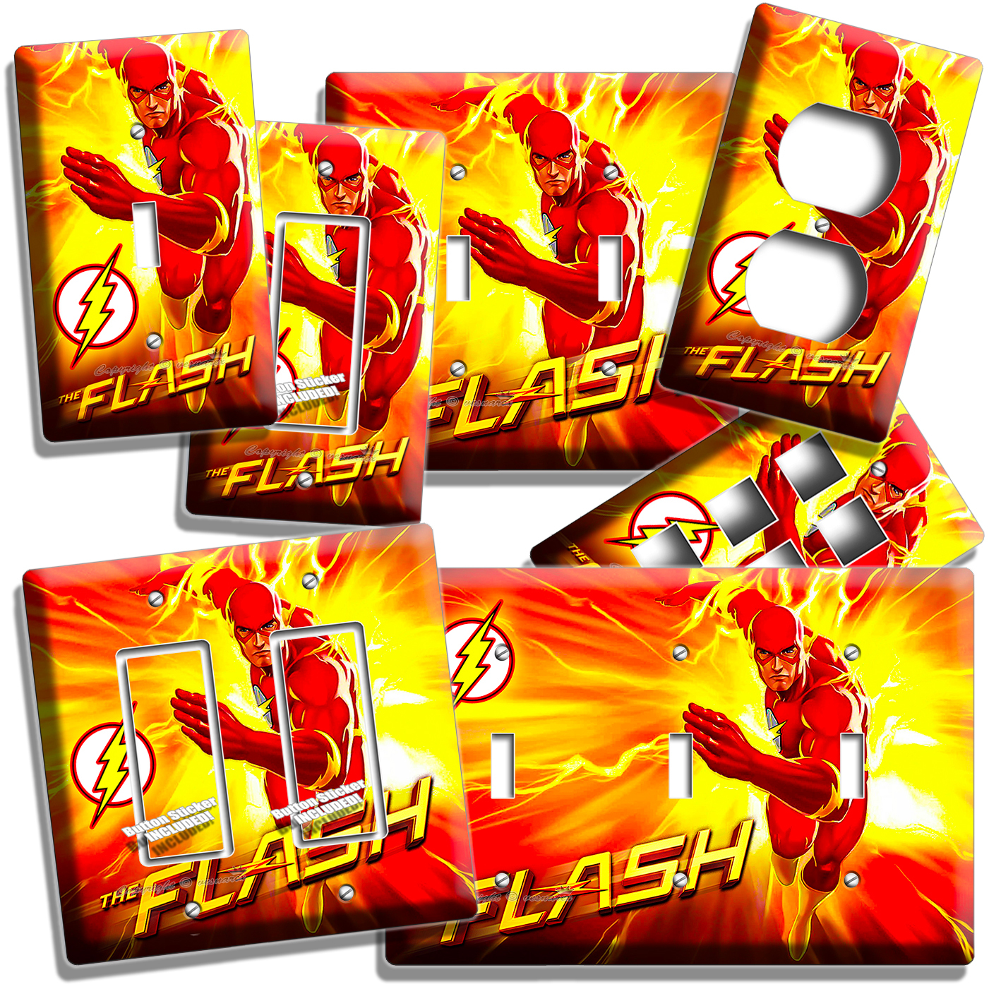 FLASH SUPERHERO FLAMES LIGHT SWITCH OUTLET WALL PLATE BOY BEDROOM MAN ...