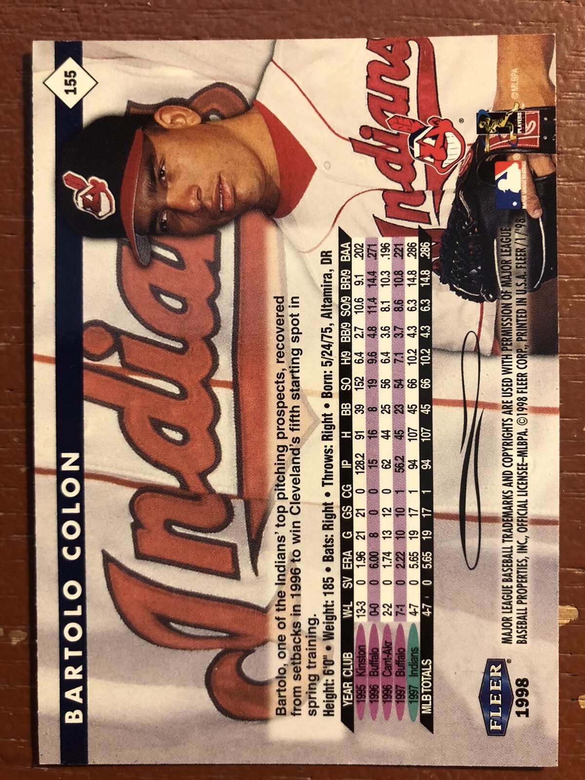 1998 Fleer Tradition #155 Bartolo Colon Rookie Card, Near Mint ...