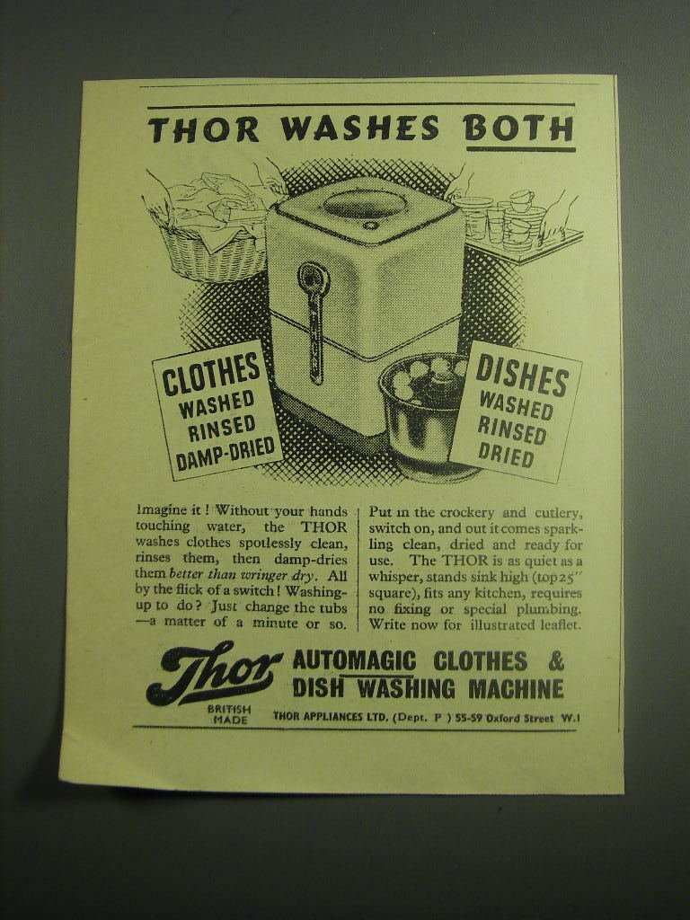 1948 Thor Automagic Clothes & Dish Washing Machine Ad - Thor washes ...