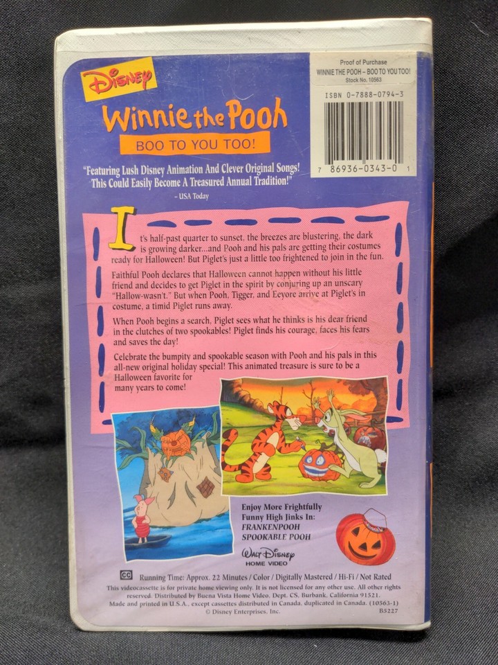 Disney's Winnie The Pooh Boo To You Too! (VHS, Halloween Special) | eBay