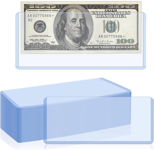 32 Pack Dollar Bill Sleeves 6.8" x 2.9" Banknotes Top-Insert Holders ...