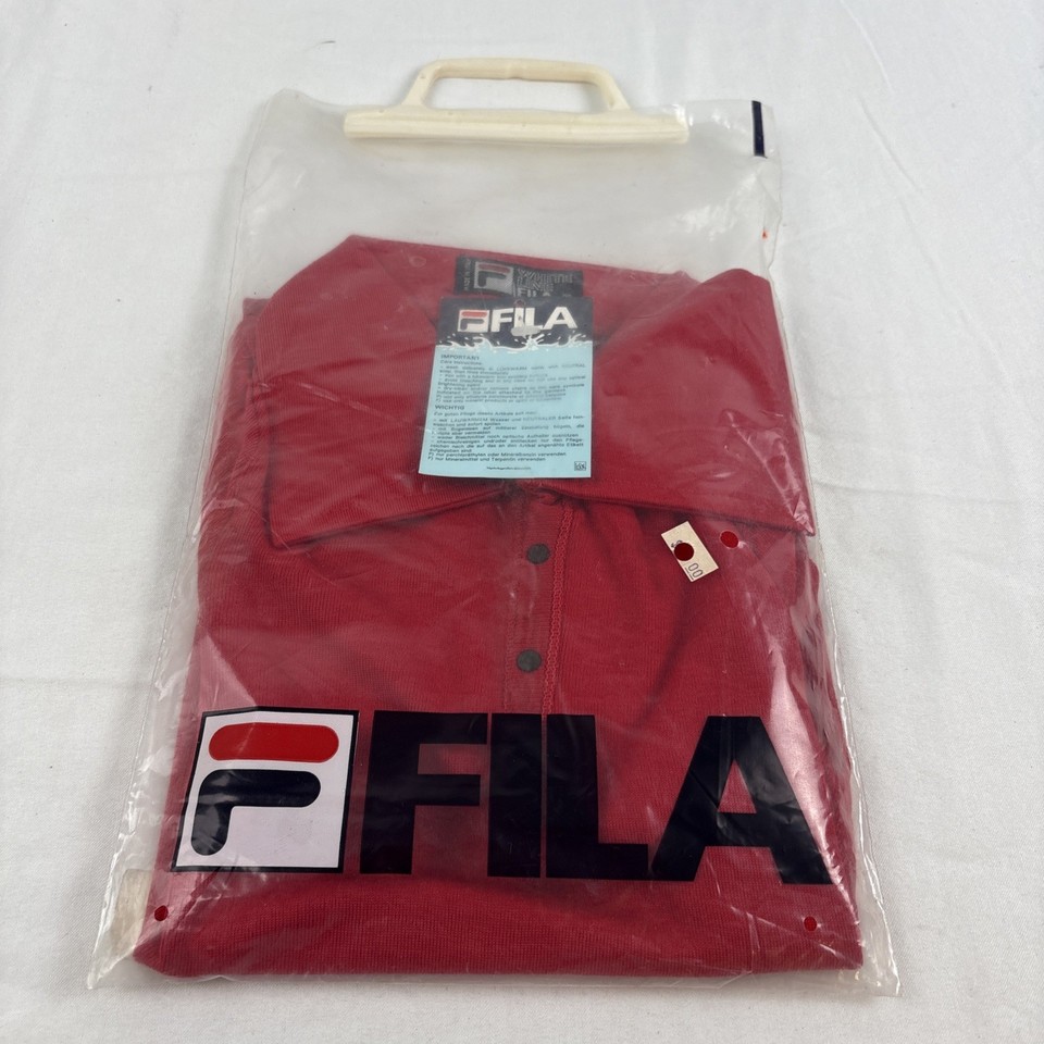 Vintage Fila Red White Line Polo Made In Italy Metal Snap NEW With Tags ...