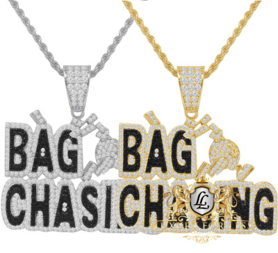 Real Silver Cash Bag Chasing Money Dollar Bills Bling Rapper Pendent ...