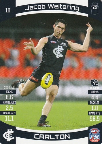 AFL 2021 Teamcoach Carlton Blues - Jacob Weitering Card No.10 | eBay