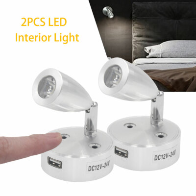 2X 12V LED Touch Switch USB Interior Spot Reading Light Camper Van ...