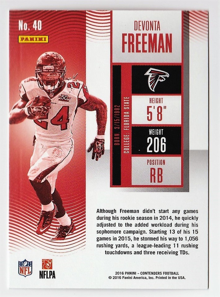 2016 Panini Contenders #40 Devonta Freeman Falcons | eBay