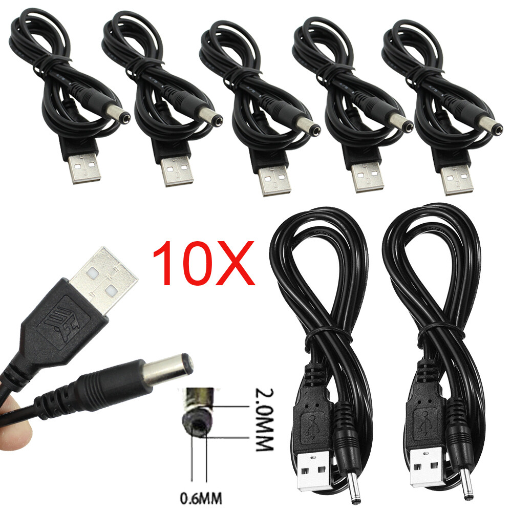 10 PCS 3ft 100cm USB to 2.0mm x 0.6mm Male Coaxial Barrel 5V DC Power ...