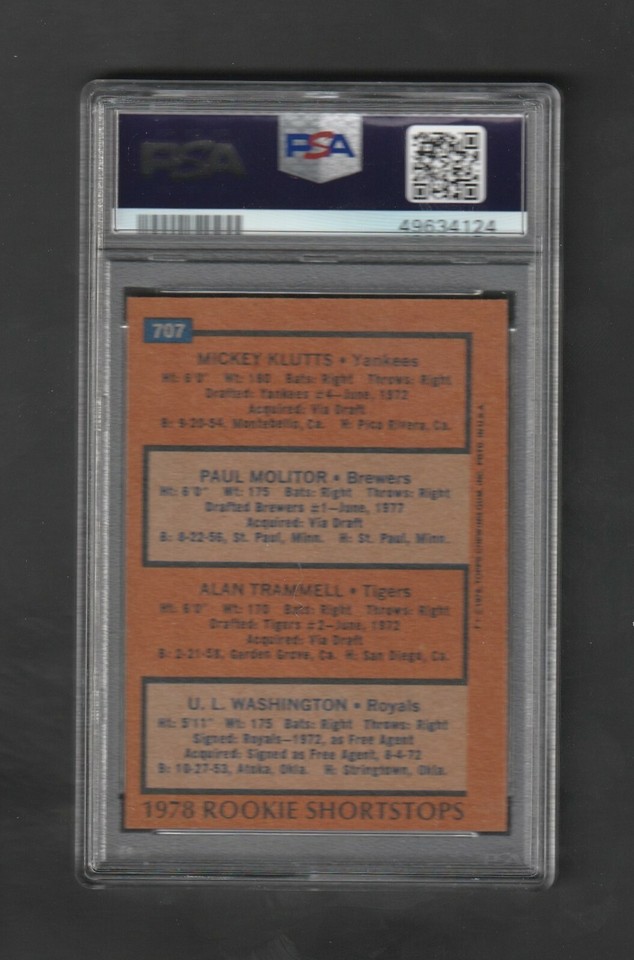 1978 Topps Paul Molitor & Alan Trammell RC #707 ~ Shortstops ~~ PSA 7 ...