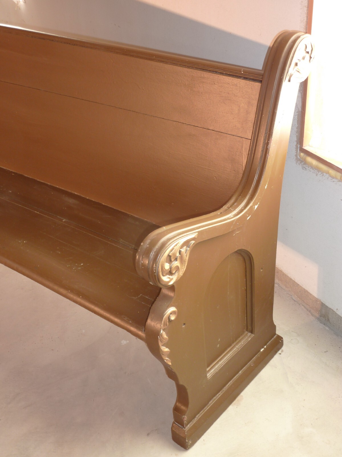 Solid oak church pew with beautifully curved back 11 feet wide! | eBay