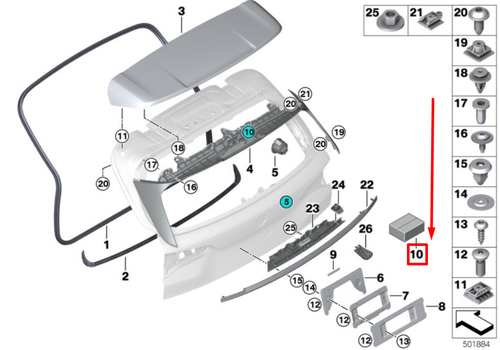 BMW X5 G05 Trunk Lid Sealing Strips Set 51629447776 9447776 NEW GENUINE ...