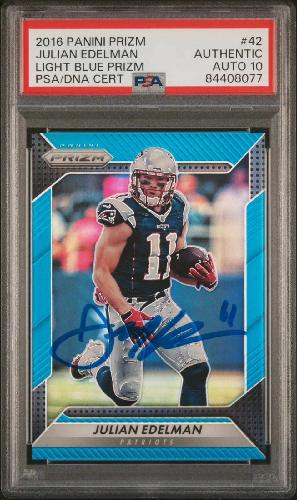 Julian Edelman 2016 Panini Prizm Light Blue Signed Card #42 Auto PSA 10 ...