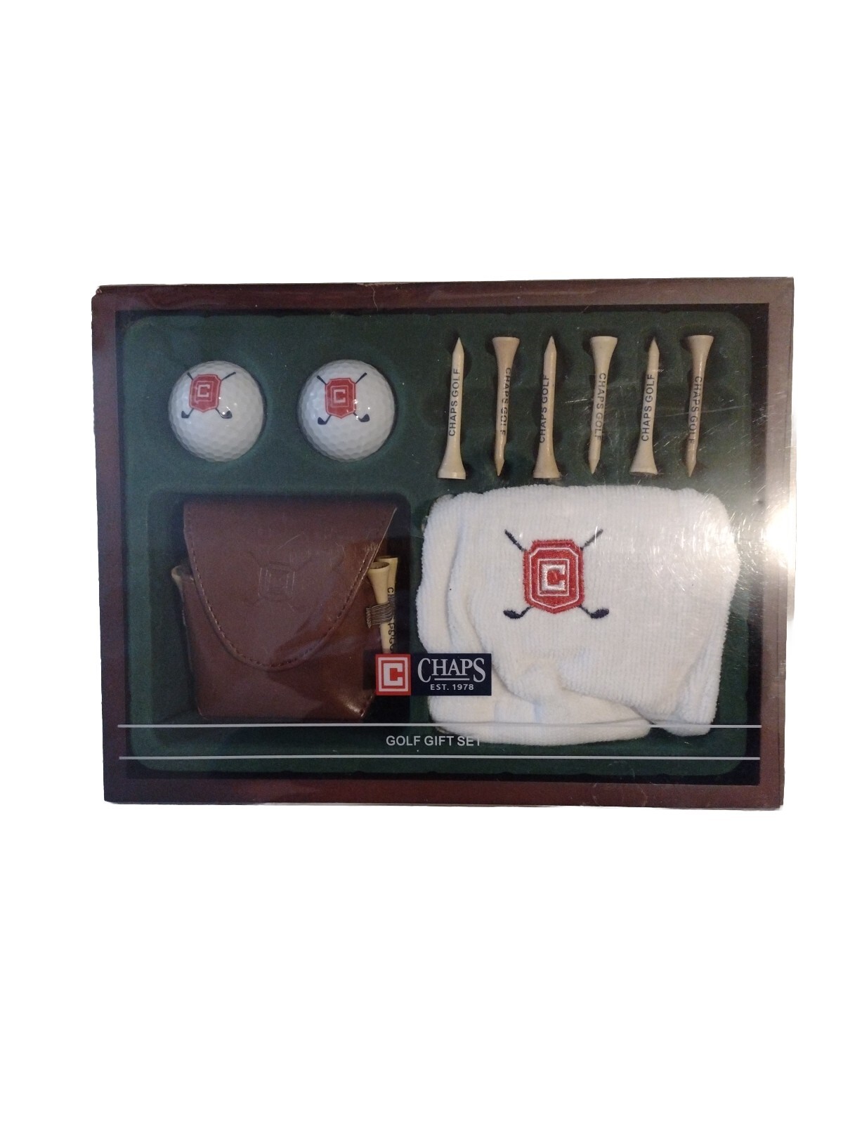 Chaps Golf Gift Set Includes Tees, Balls, Pouch, And Towel, Wooden Box ...