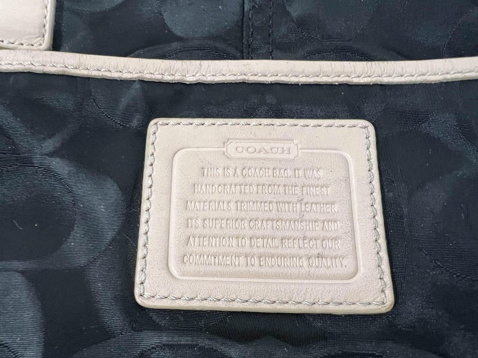 Coach Tote Bag Womens Large Black Signature Nylon Leather Shoulder ...