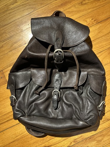 London Fog Dark Brown Leather Backpack Camping Travel Carry On Bag ...