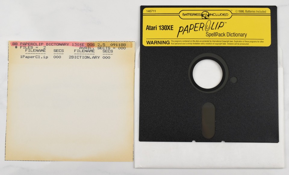 PaperClip Software Atari 800/130XE 2 Discs SpellPak Dictionary 1985 ...