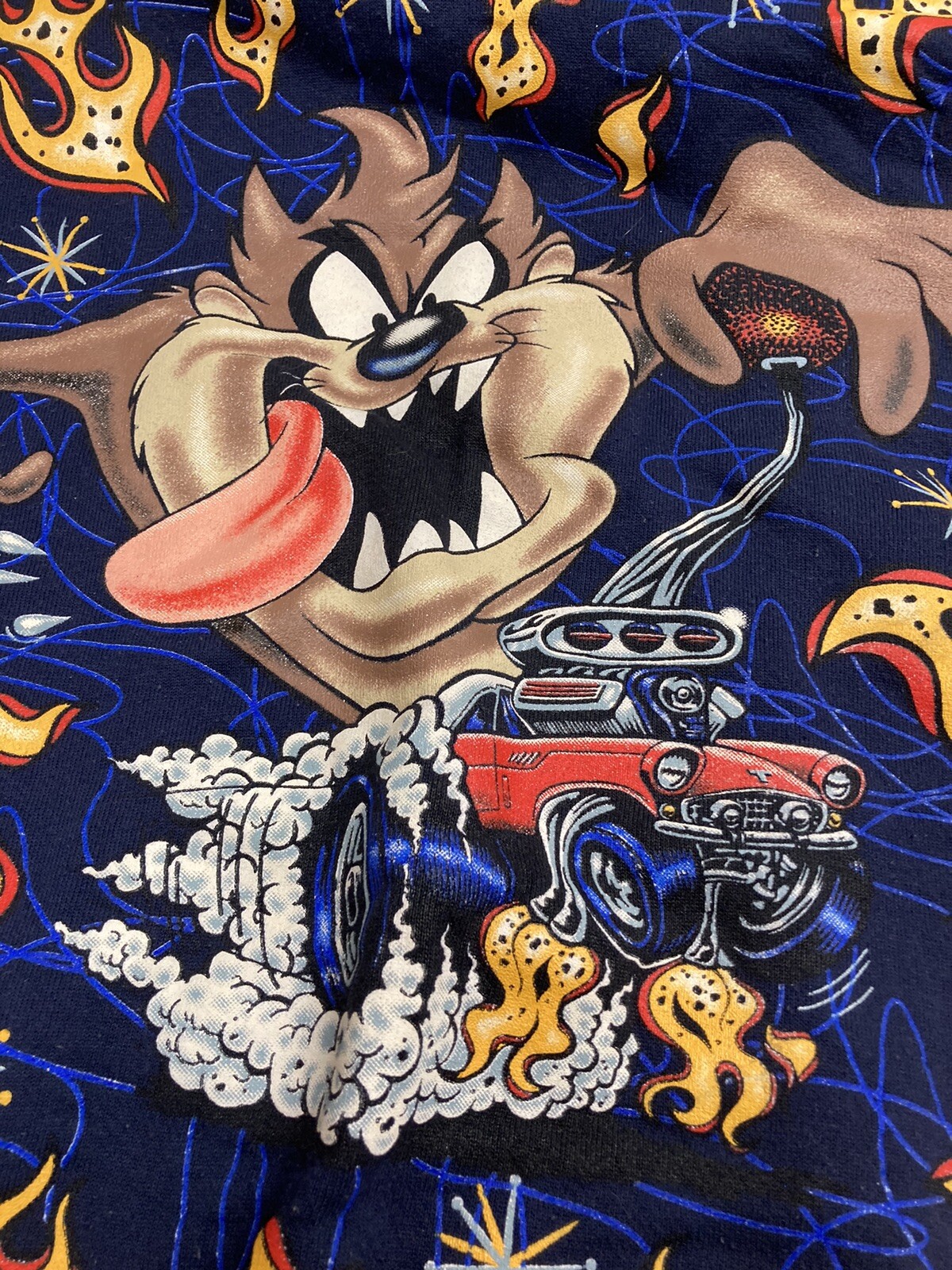 Men's Vintage Looney Tunes Taz Muscle Car Full Print … - Gem