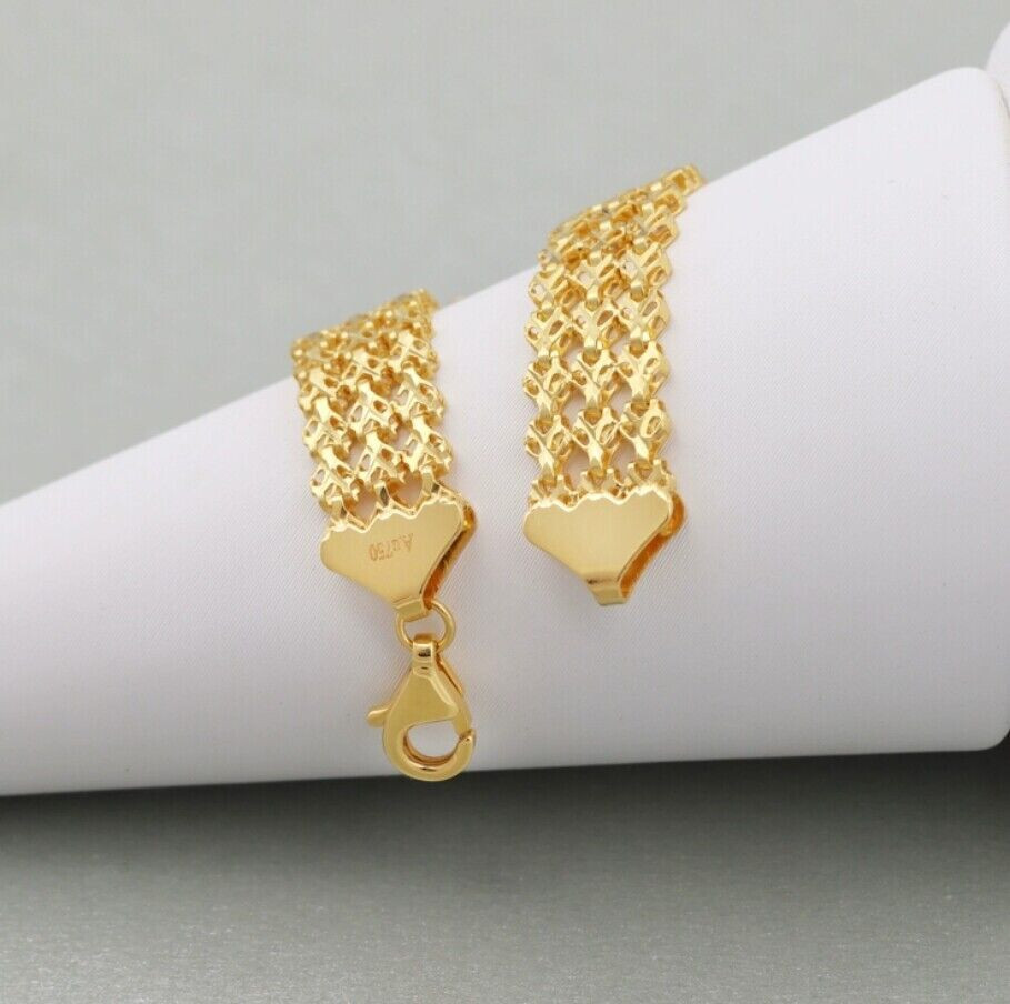 Solid 18K Yellow Gold AU750 Multiple Layer Wide Bracelet Bangle Chain ...