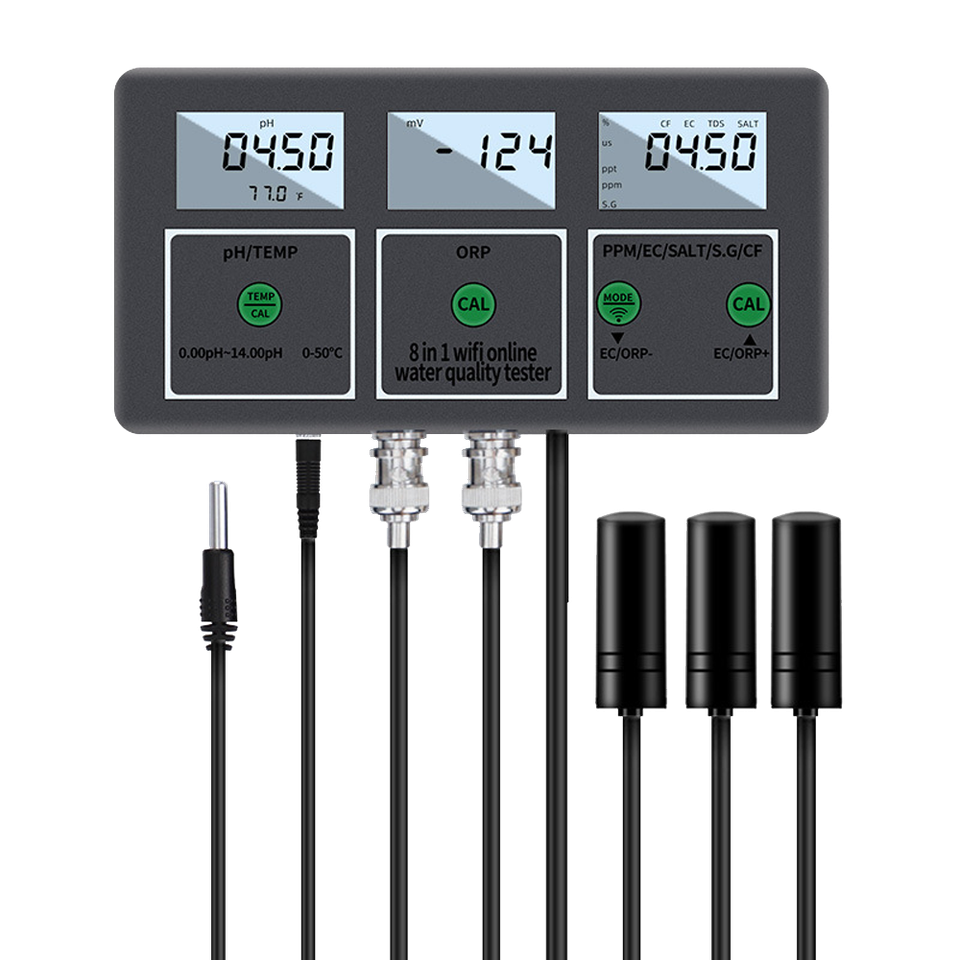 8 in1 WIFI Smart Monitor Fish Tank Pool Water Quality Meter PH ORP EC ...