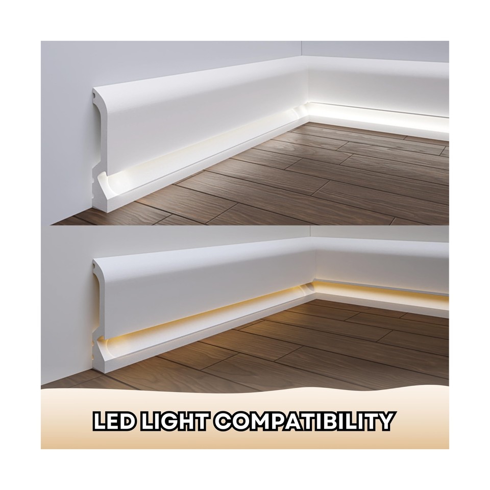 Baseboard Molding with LED Duct – 13pcs x 94.5" - LED Baseboard ...
