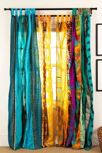 Indian Vintage Silk Sari Patchwork multi Color Curtain Drape Home ...