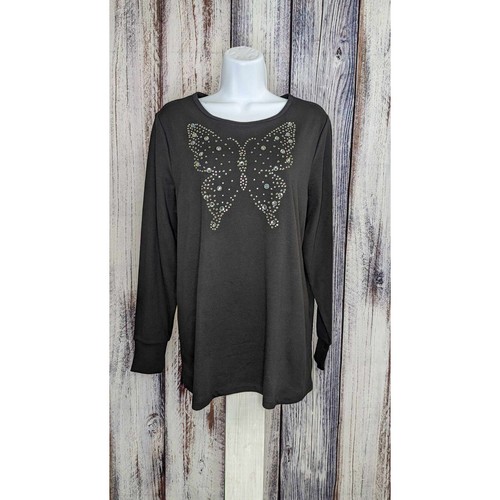 SMALL BLACK A612399 Quacker Factory Fall Flutter Long Sleeve Top w ...