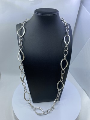 Unique Etienne Aigner Matte Silver Chain Link Style Oval Sweater Chain ...
