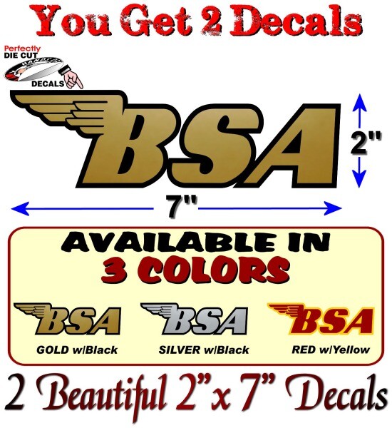 2 BSA Motorcycle Winged 7" Gas Fuel Tank Vinyl Decals Emblem Logo ...