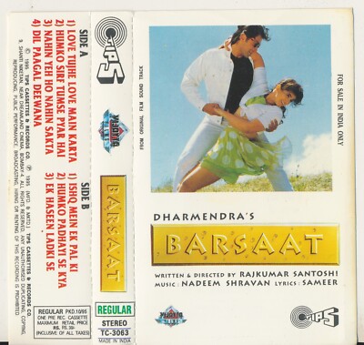 Nadeem Shravan Dhamendra's Barsaat 1995 India Cassette EX bollywood | eBay