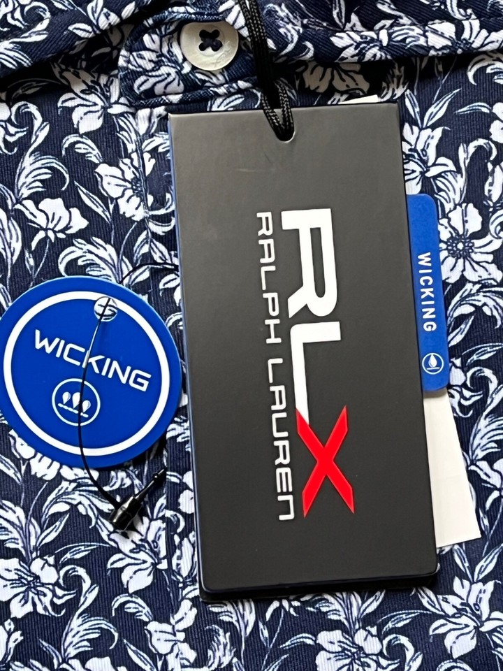 NEW RLX Ralph Lauren Polo Printed Floral All-Over Pattern Golf Blue White L $98 | eBay