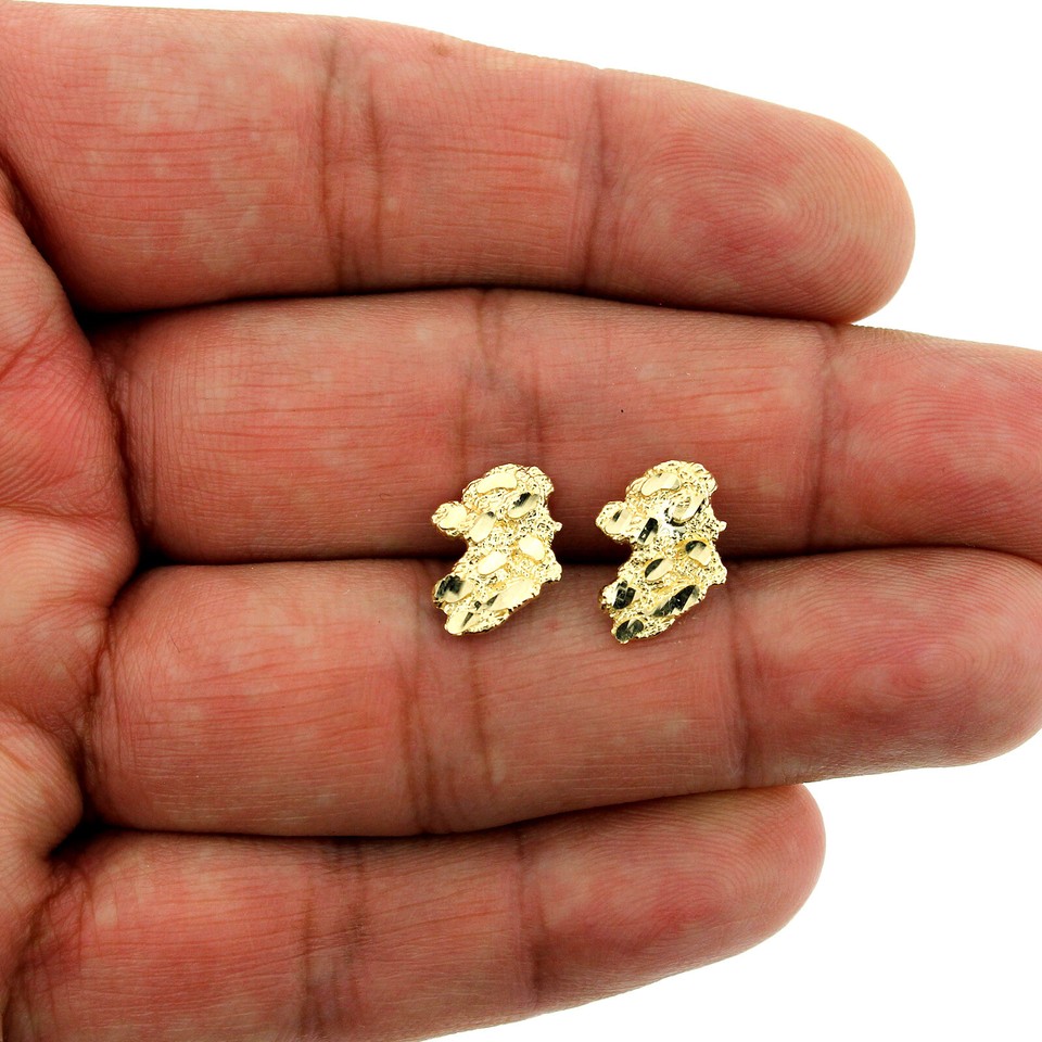 Men's Women's Kid's 10K Solid Yellow Gold Diamond Cut Nugget Stud ...