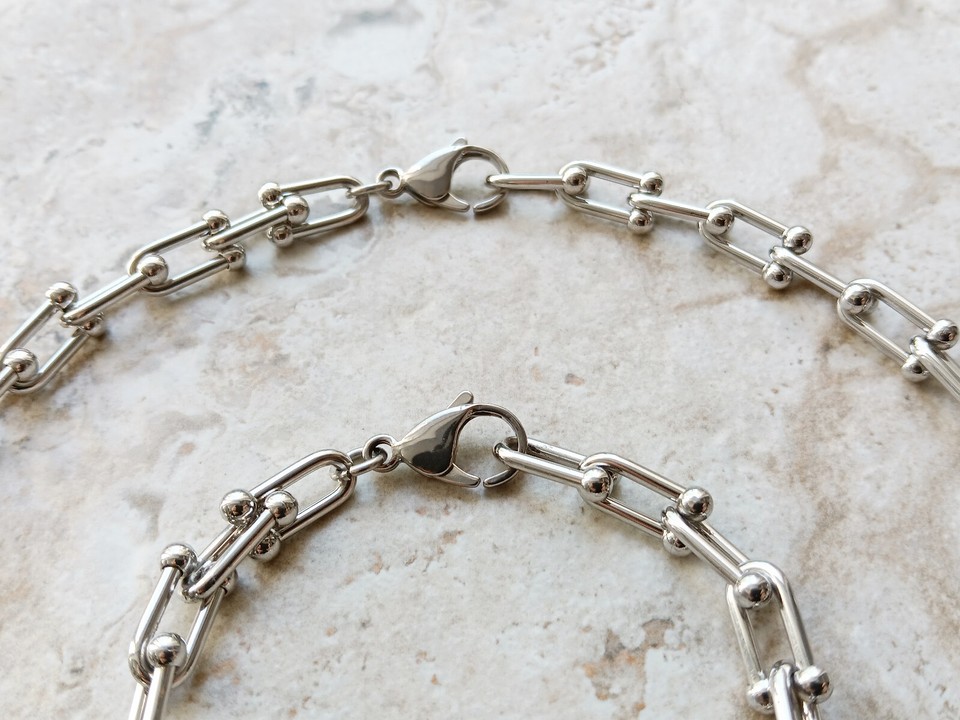 8mm U Shaped Silver Color Shiny Stainless Steel Chain Necklace Bracelet ...