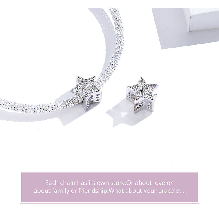 Solid S925 Sterling Silver Shiny star bead Charm jewelry For Women ...