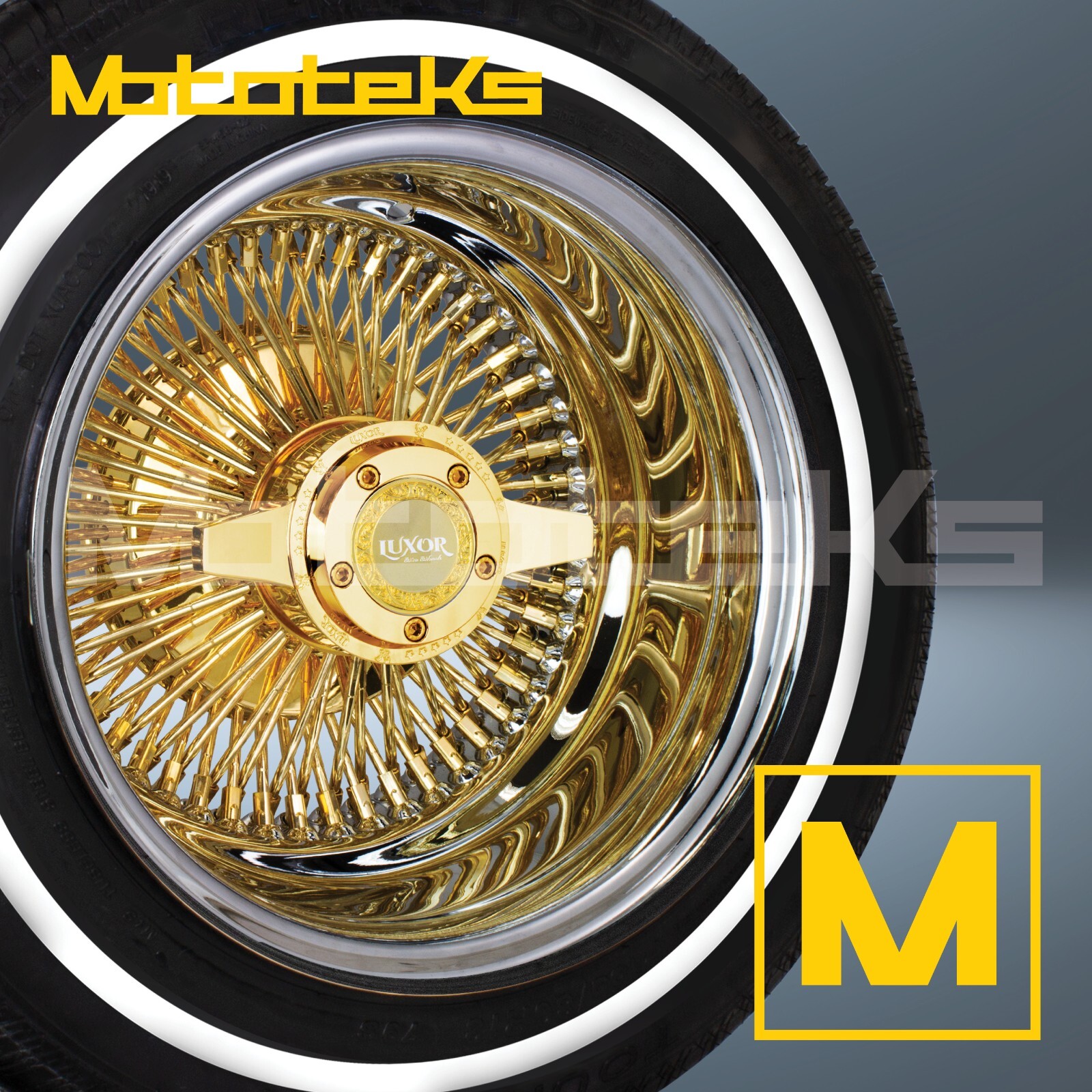 13X7 LUXOR WIRE WHEELS 100 STRAIGHT REV RIMS CENTER GOLD WITH TIRE SET ...