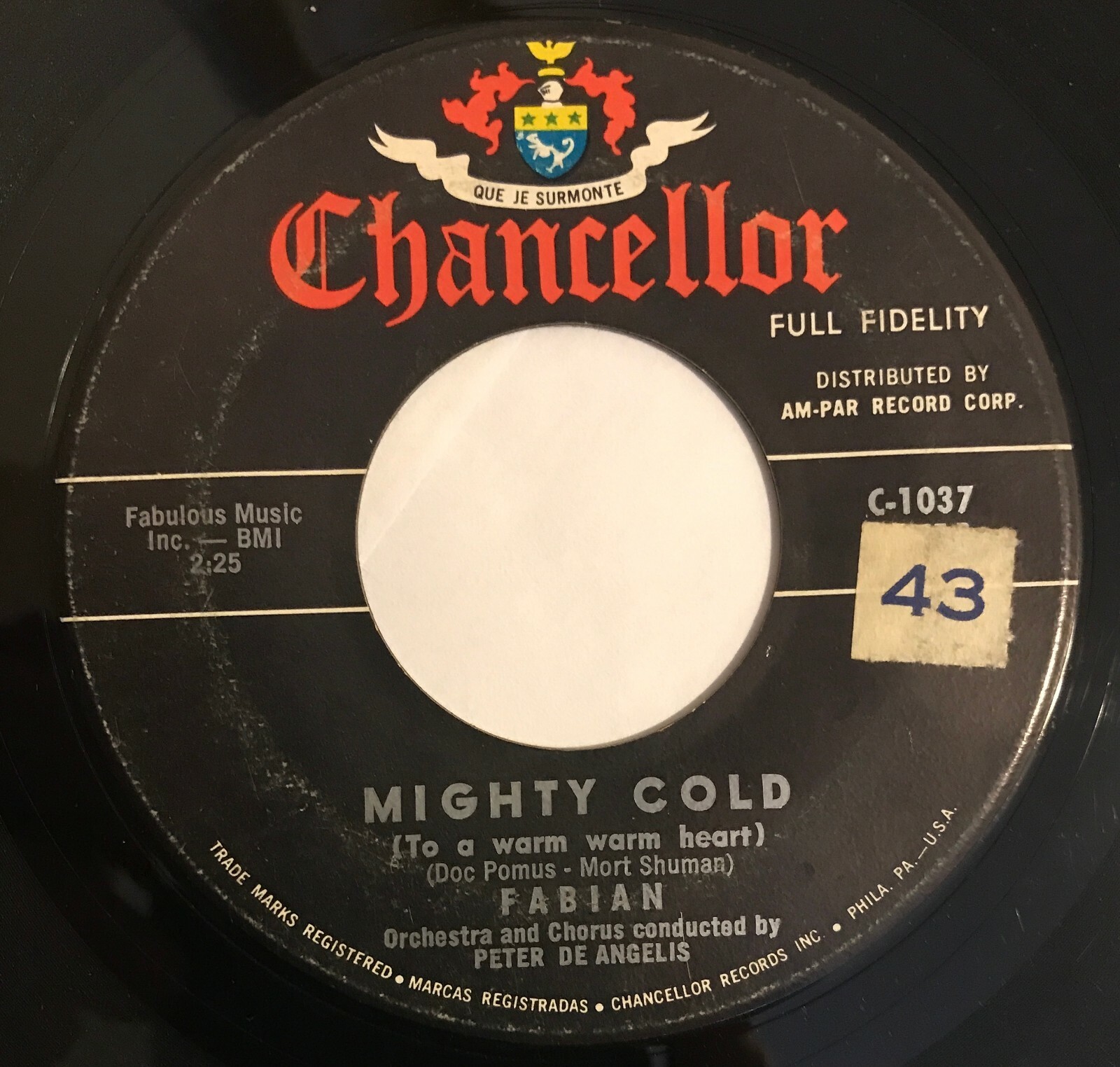 Fabian 45 RPM - Tiger / Mighty Cold - Chancellor C-1037 | eBay