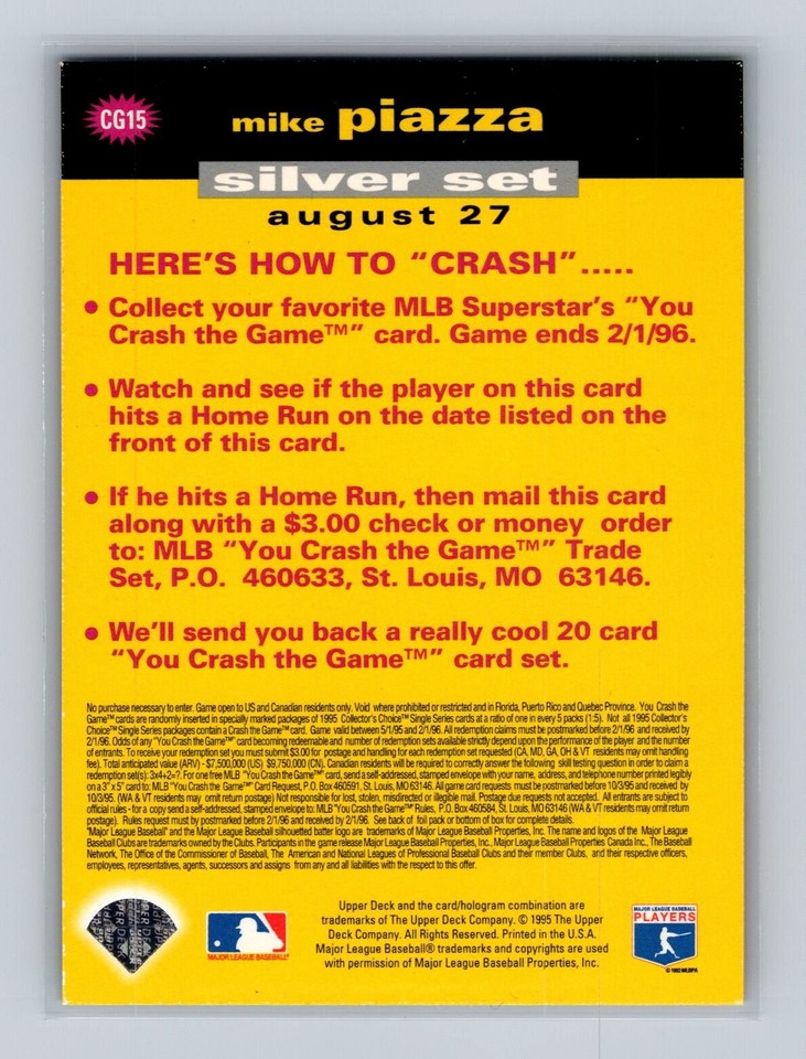 1995 UD Collector's Choice Mike Piazza Crash the Game Silver #CG15 ...