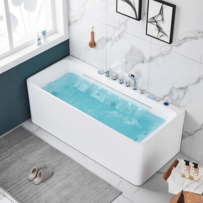 67” Hot Jetted Bathtub with Heater Soaking SPA Freestanding LED Panel ...