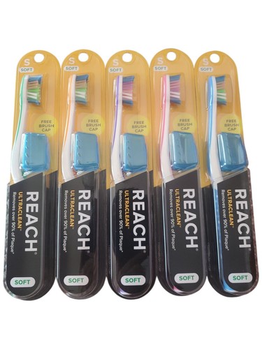5 REACH ULTRA-CLEAN SOFT Bristles Toothbrushes-Free Brush Cap FREE ...