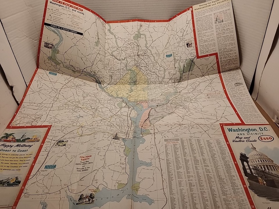 1962 ESSO Washington DC & Vicinity Map & Visitor's Guide - Gas Station ...