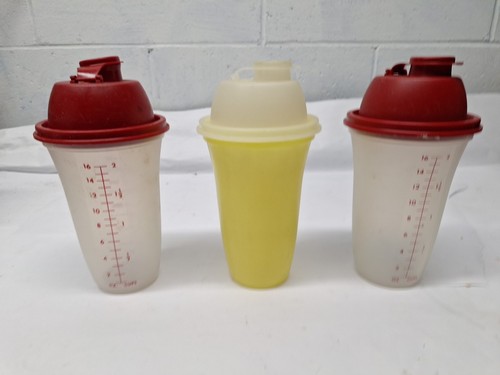 Vtg Lot 3 Tupperware Yellow & Red Quick Shake Gravy Maker Mixer Blender ...