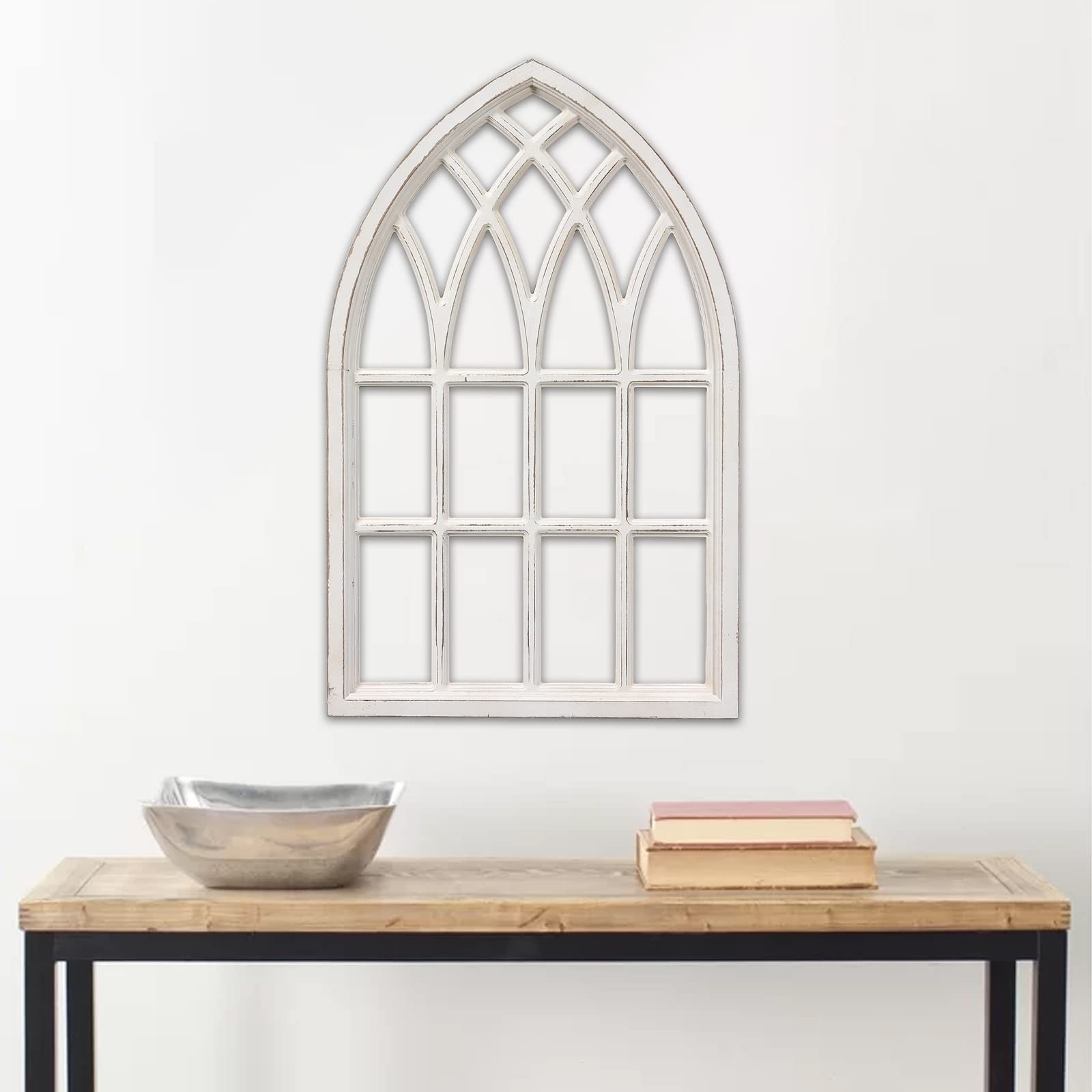 Rustic Arched Window Frame 20 x 32 Inch, Hanging Distressed White ...