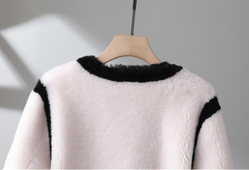 Womens Chic Winter Round Collar Long Sleeve Double-breasted Faux Lamb ...