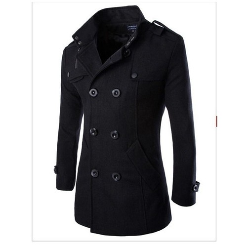 Winter Stylish Slim Long Jacket Double Breasted Overcoat Men's Trench ...