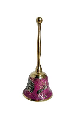 Handcrafted Brass Pink Hand Bell 15 cm Religious Spiritual Gift Home ...