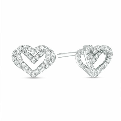 0.25Ct Moissanite Double Interlinked Love Open Heart Stud Earrings 925 ...