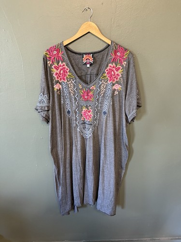 Johnny Was Womens Gray Short Sleeve Shirt Dress Floral Pattern Size 3X ...