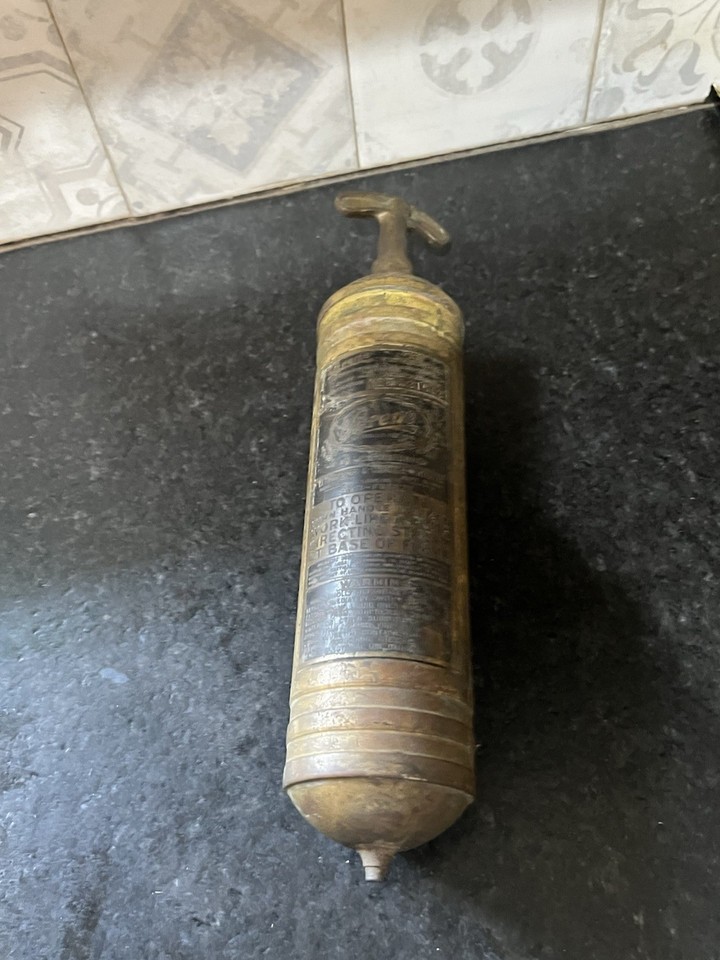 Pyrene Antique Brass Hand Pump Fire Extinguisher empty I think | eBay