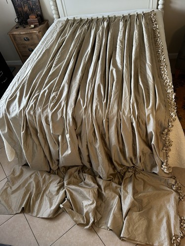 Custom Drapery Curtain Panels Pair 134”L Champagne Color Lined Tassel ...