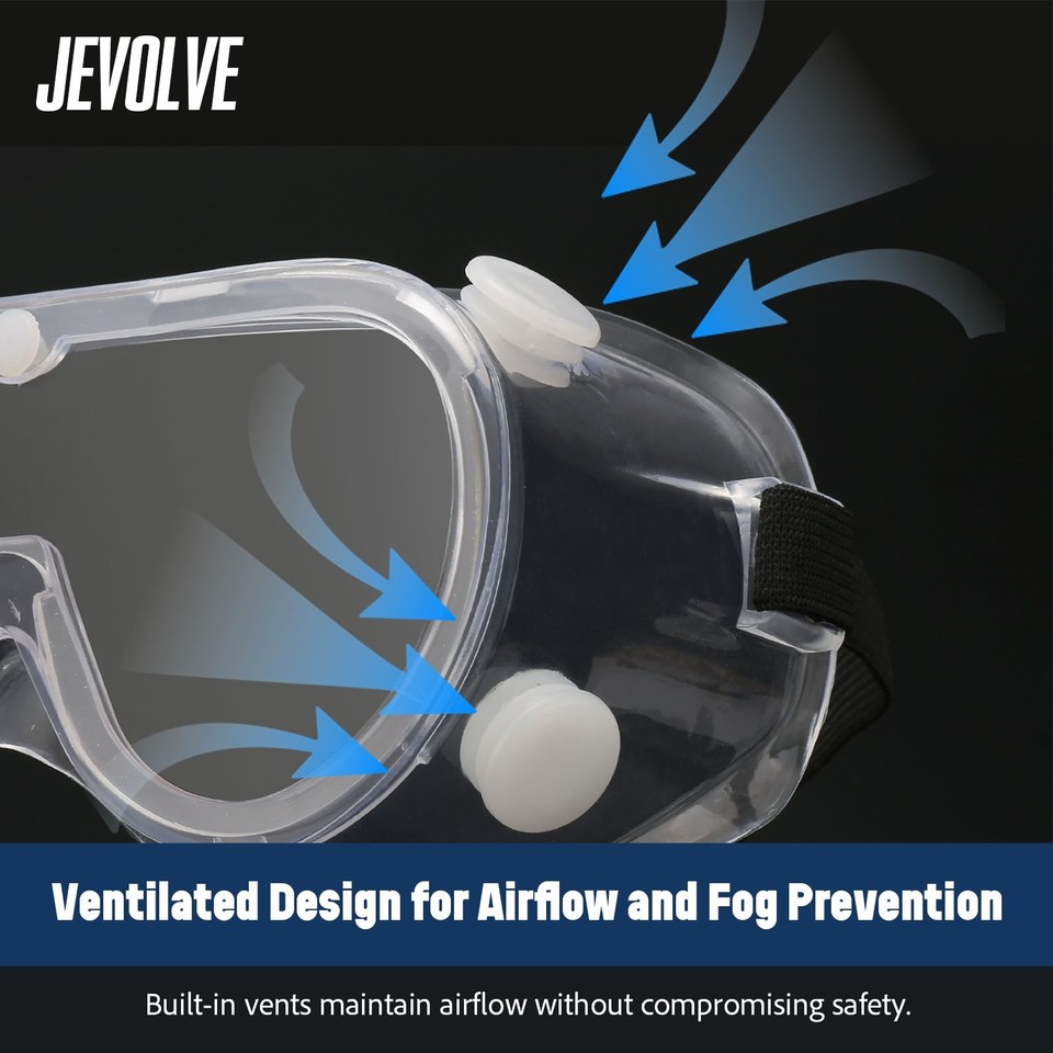 Anti-Fog Safety Goggles Clear Lens Wide-Vision with Adjustable Elastic ...