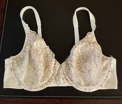Playtex Bra 38C Style 5679 Unlined Unpadded Embroidered Beige Feel ...