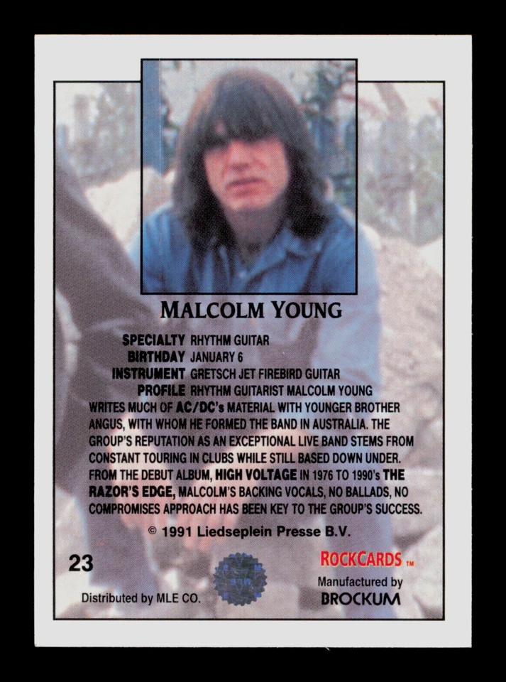 Malcom Young AC/DC 23 Rock Cards 1991 Trading Card TCG CCG | eBay